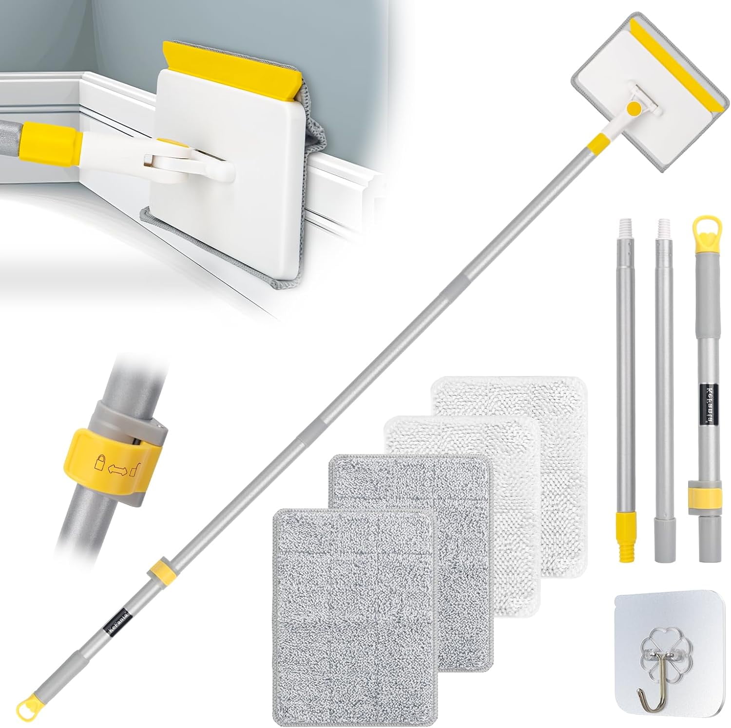 Baseboard Cleaner Tool with Handle,55" Extendable Long Handle Wall ...