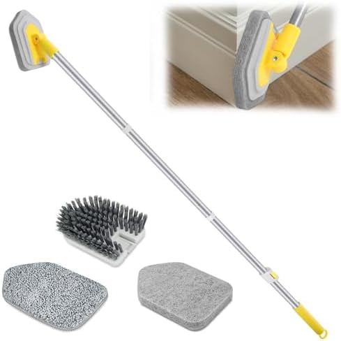 Baseboard Cleaner Tool with Long Handle 3 Reusable Cleaning Brush Pads ...