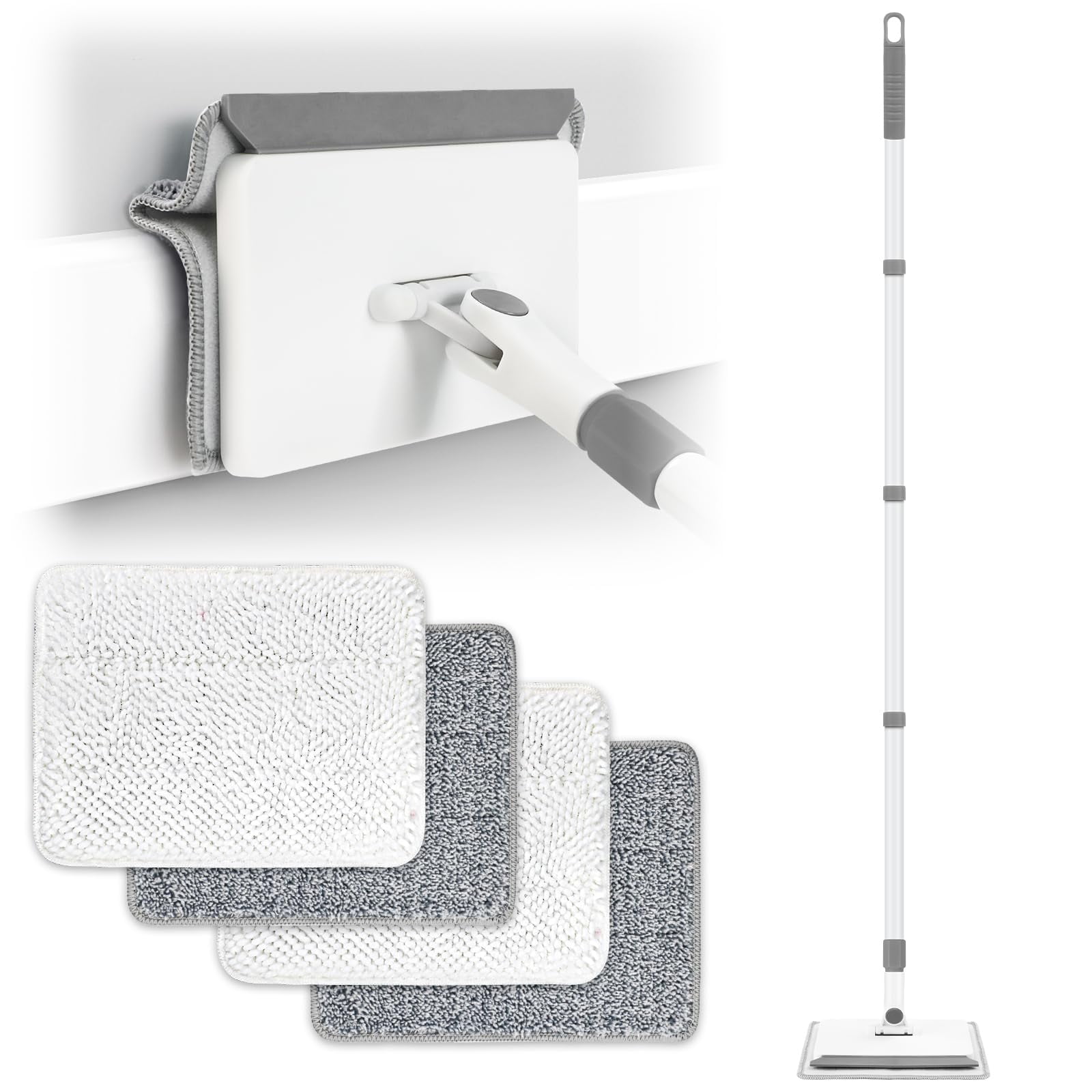 Baseboard and Wall Cleaner with Long Adjustable Handle, 360 Swivel Head ...