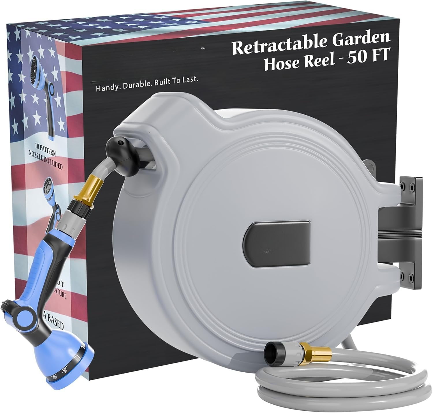 Based Retractable Garden Hose Reel, 1/2 in x 50 ft Quick Connect 10 ...