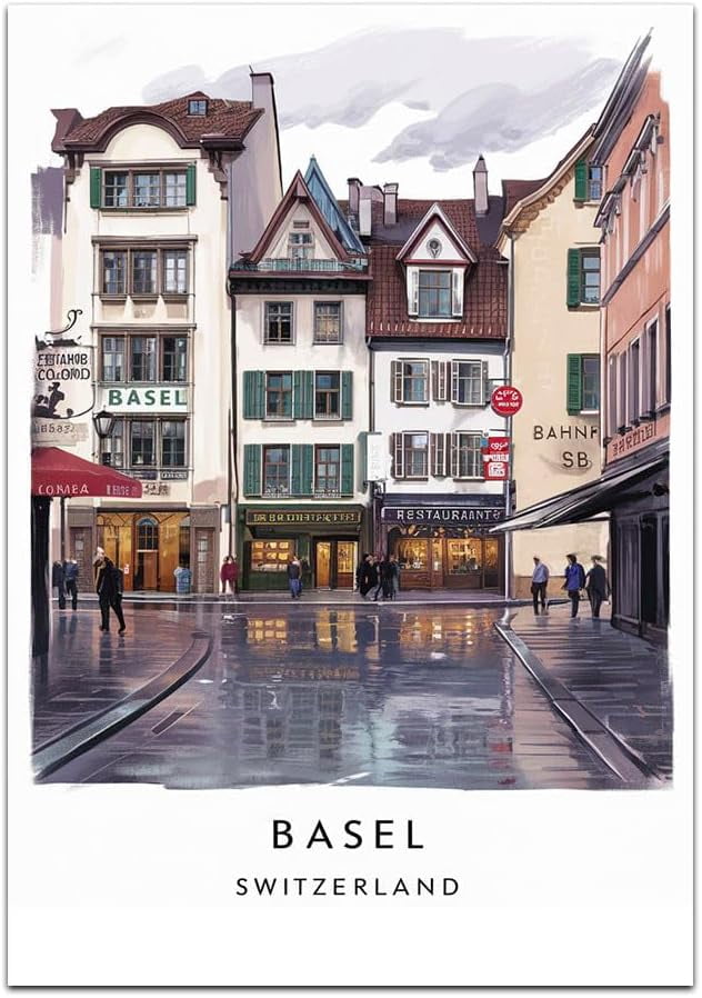 Basel Map Retro Style Travel Canvas, Basel Map Vintage Rustic Canvas ...