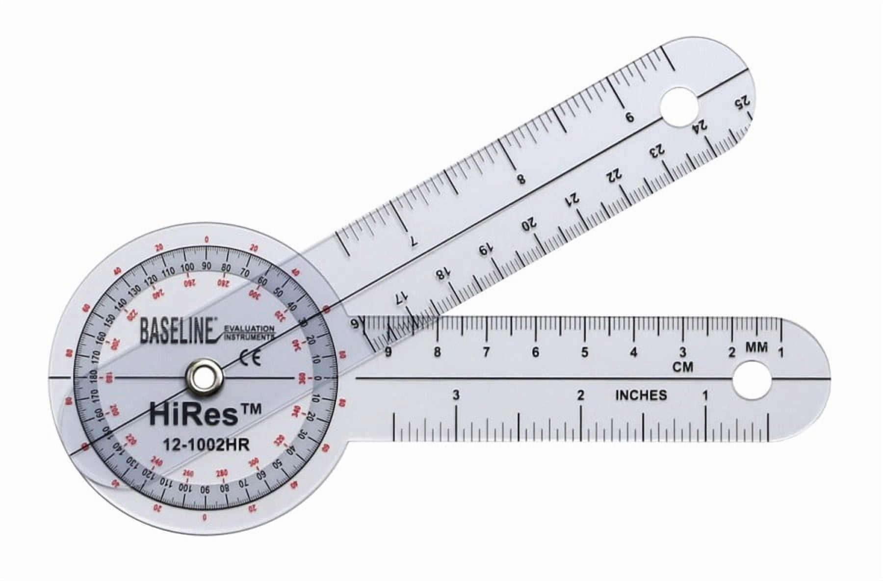 Baseline 360 degree clear plastic goniometer joint angle and range of ...