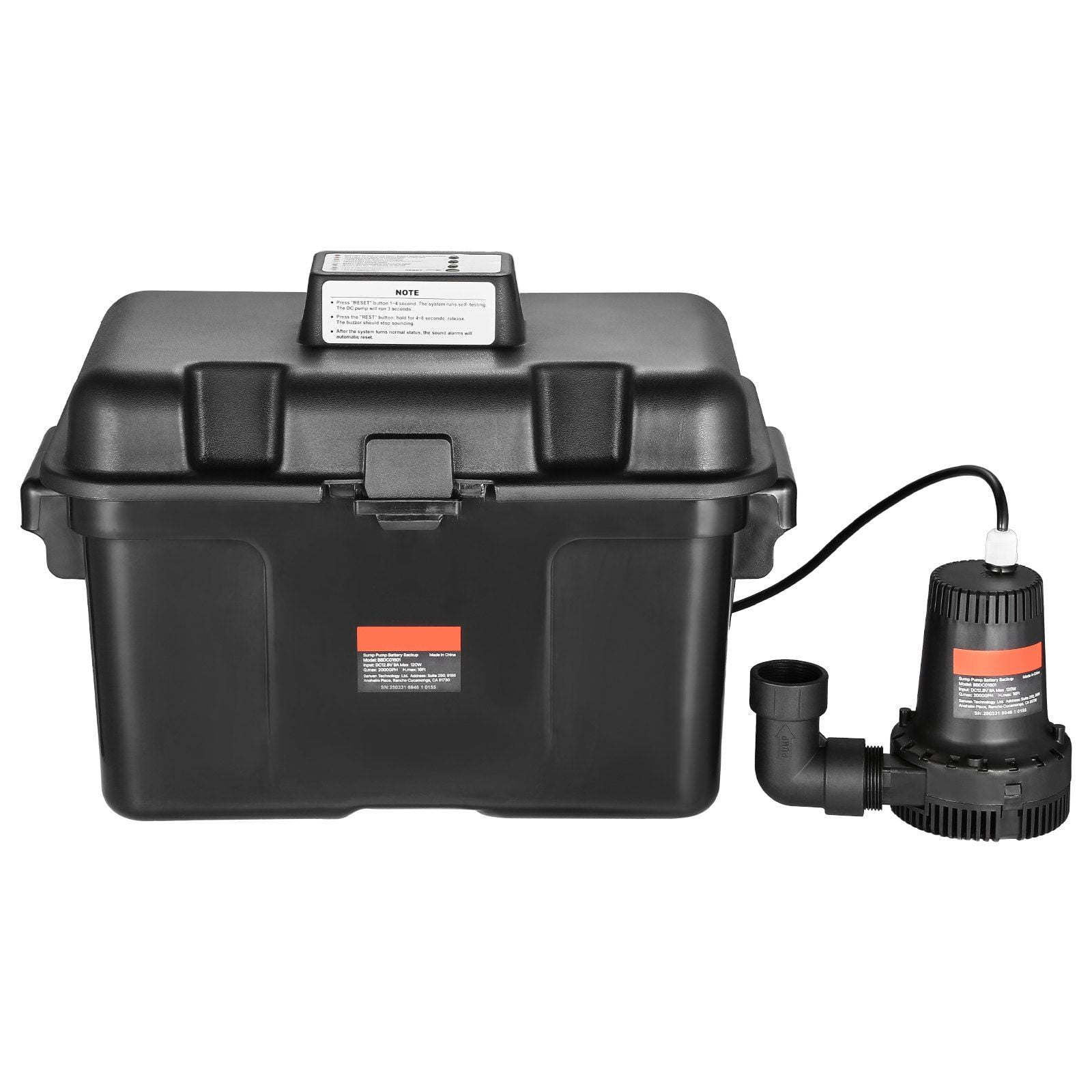 Basement Emergency Backup Sump Pump System 2000GPH 0.17HP Automatic ...