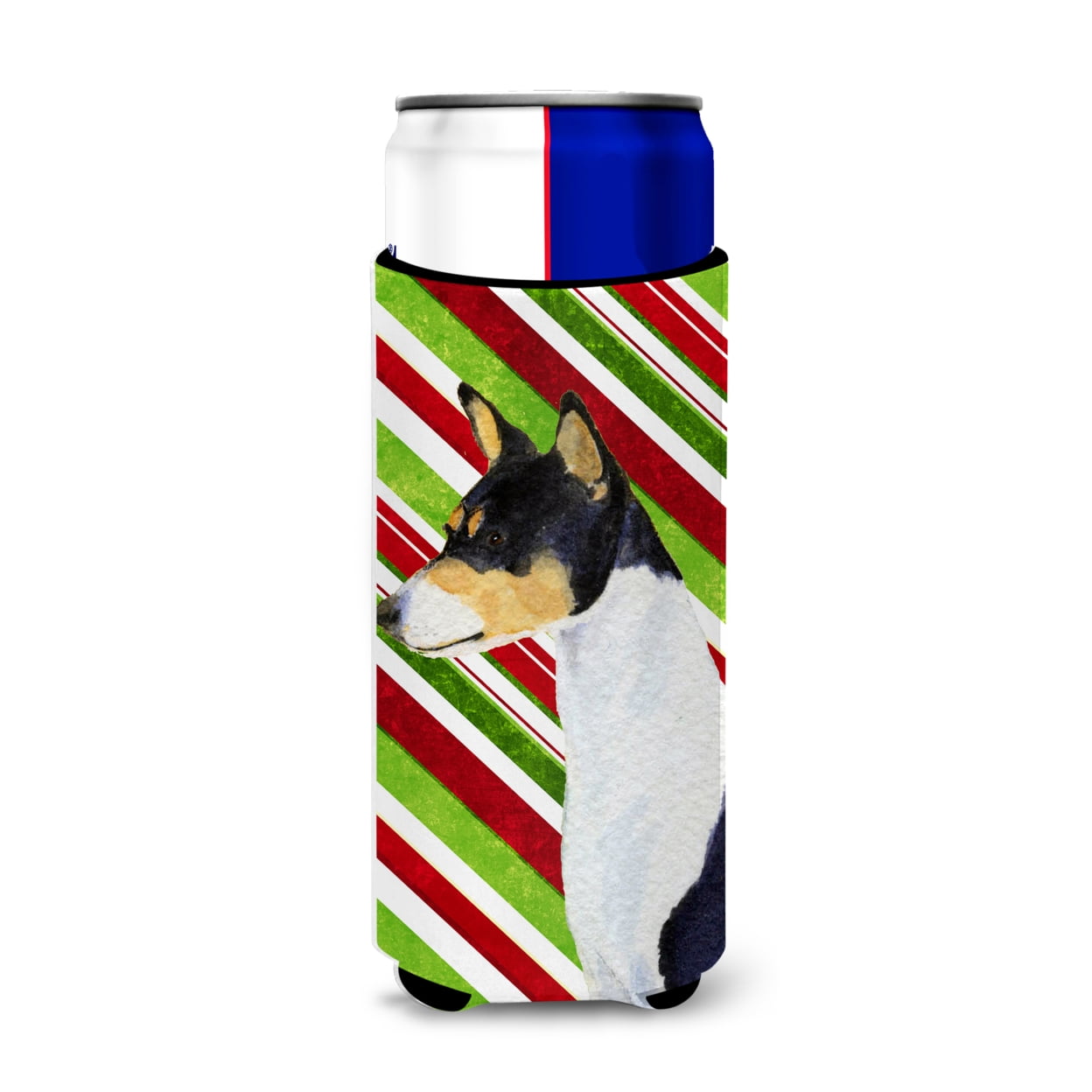 Basenji Candy Cane Holiday Christmas Ultra Hugger for slim cans ...