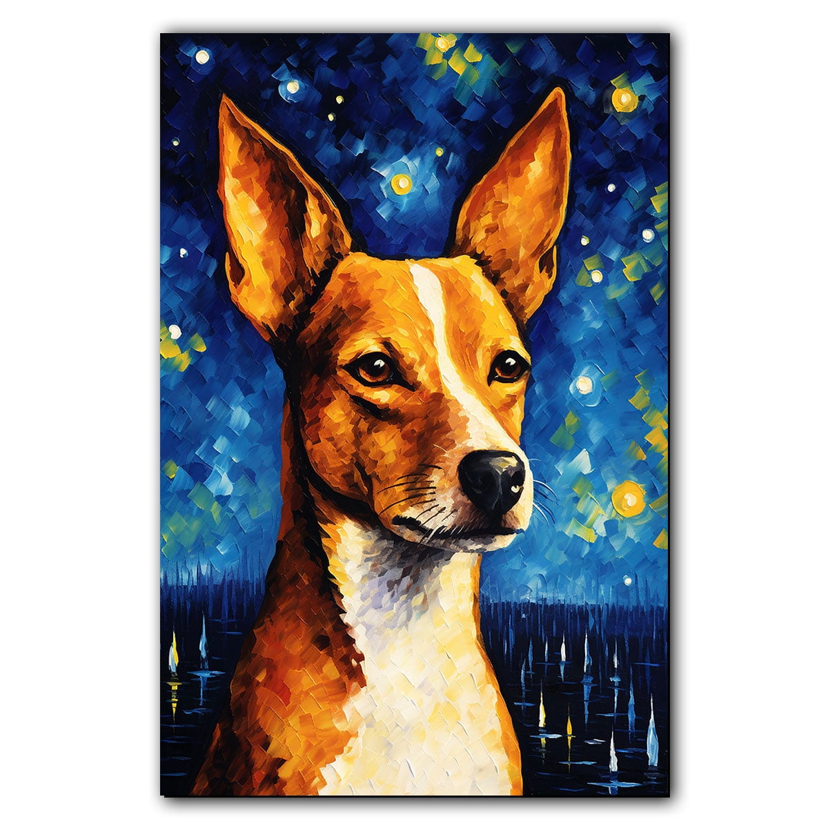 Basenji Dog Art Starry Night Paintings Van Gogh - Inspired Canvas ...
