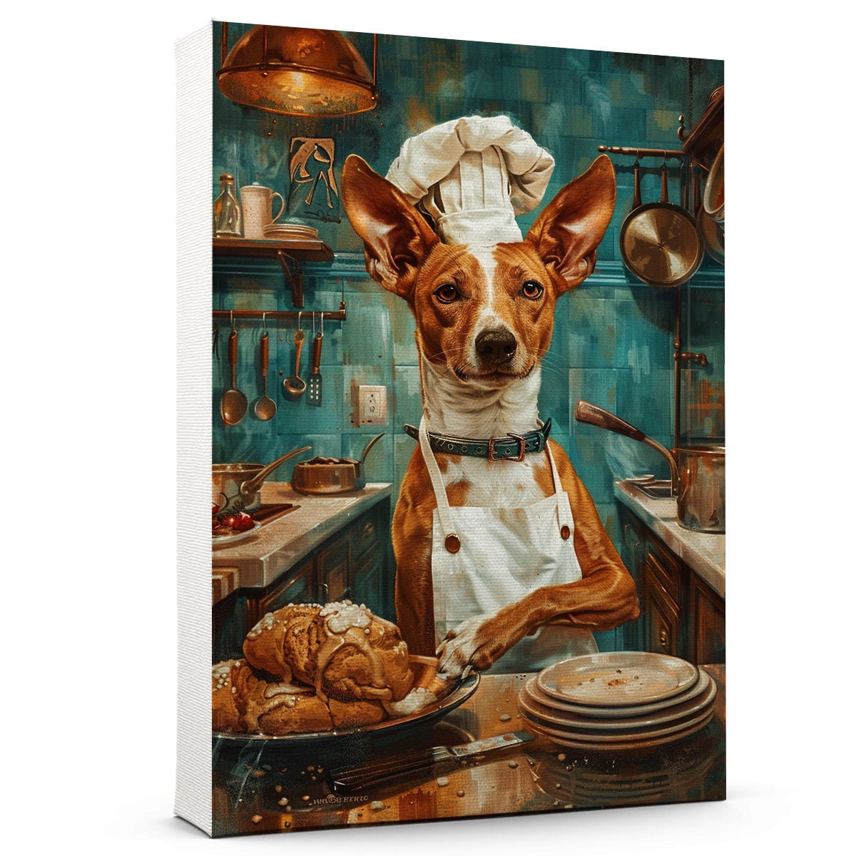 Basenji Dog Chef Cooking Poster Wall Art, Kitchen Artwork Canvas For ...