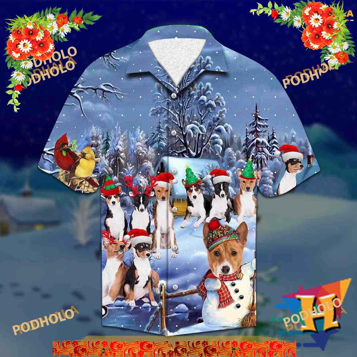 Basenji Dog Christmas Aloha Shirt, Mens Christmas Hawaiian Shirt ...