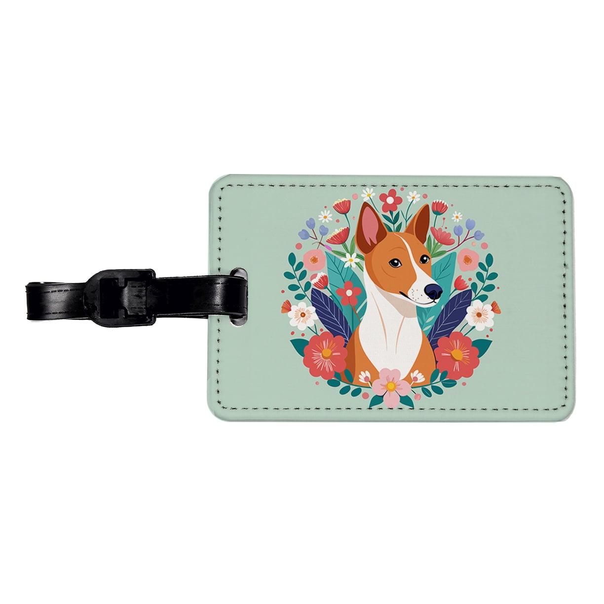 Basenji Dog Floral Flowers Faux Leather Travel Luggage Tag - Walmart.com
