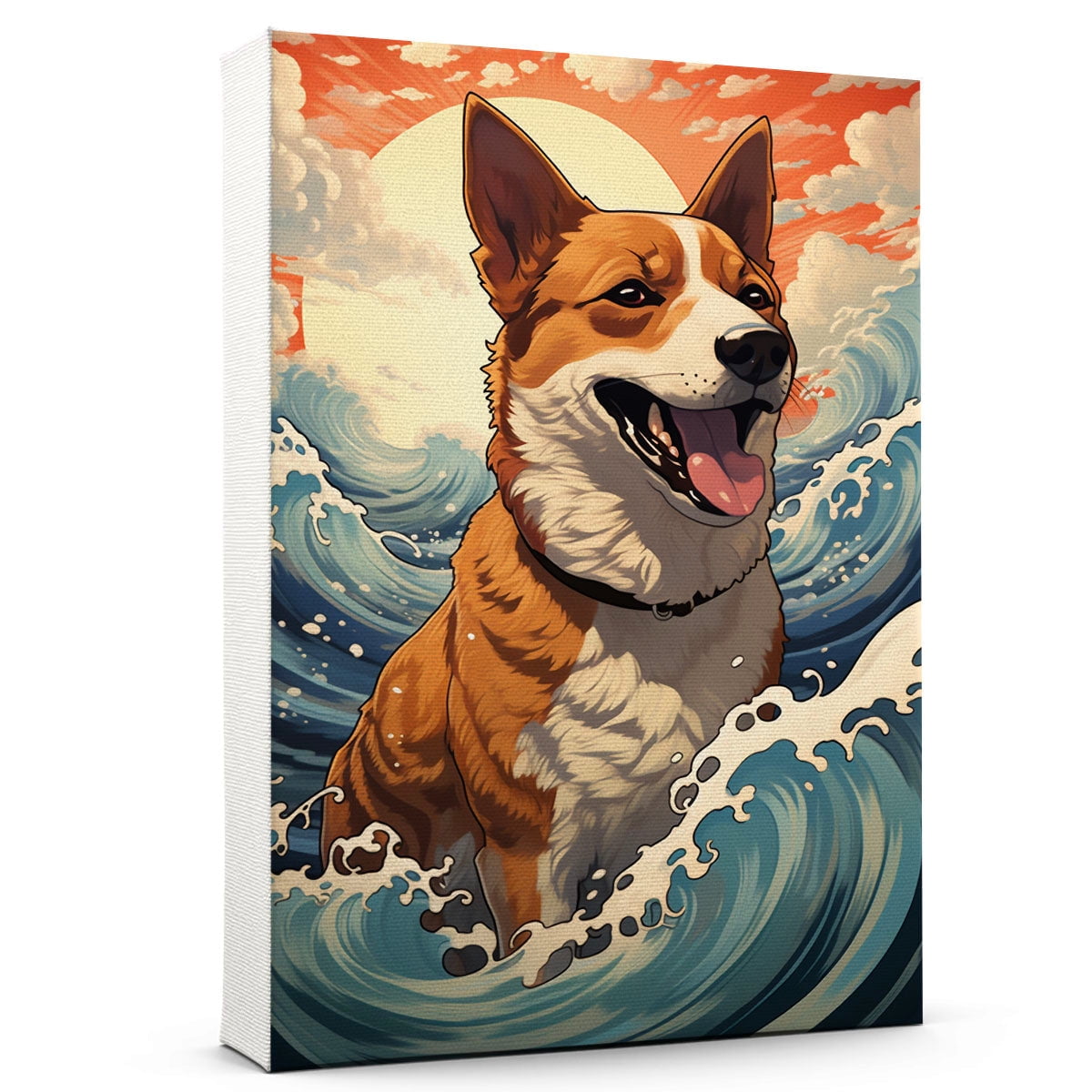 Basenji Dog With Great Wave Japanese Wall Art poster paintings for wall decorations Print Ocean ...