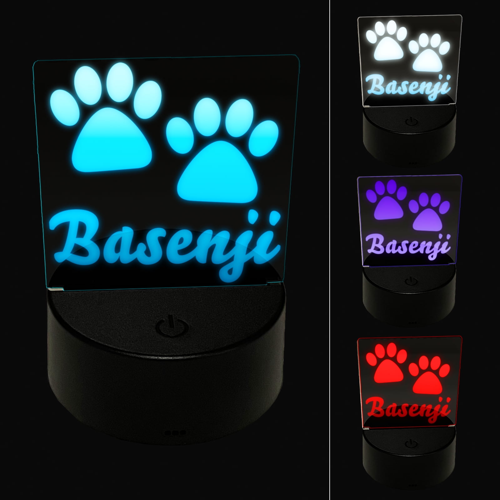 Basenji Dog Paw Prints Fun Text LED Night Light Sign 3D Illusion Desk ...
