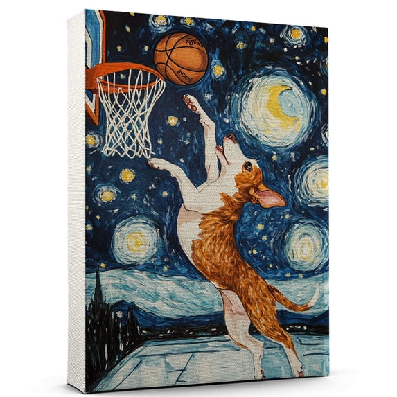 Basenji Dog Playing Basketball Stretched Canvas Size 8x12 – Sports Dog ...
