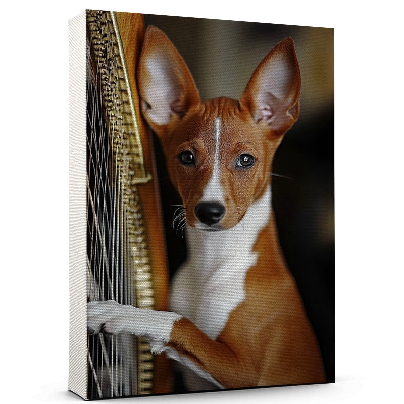 Basenji Dog Playing Harp Stretched Canvas Size 8x12 – Vintage Style ...