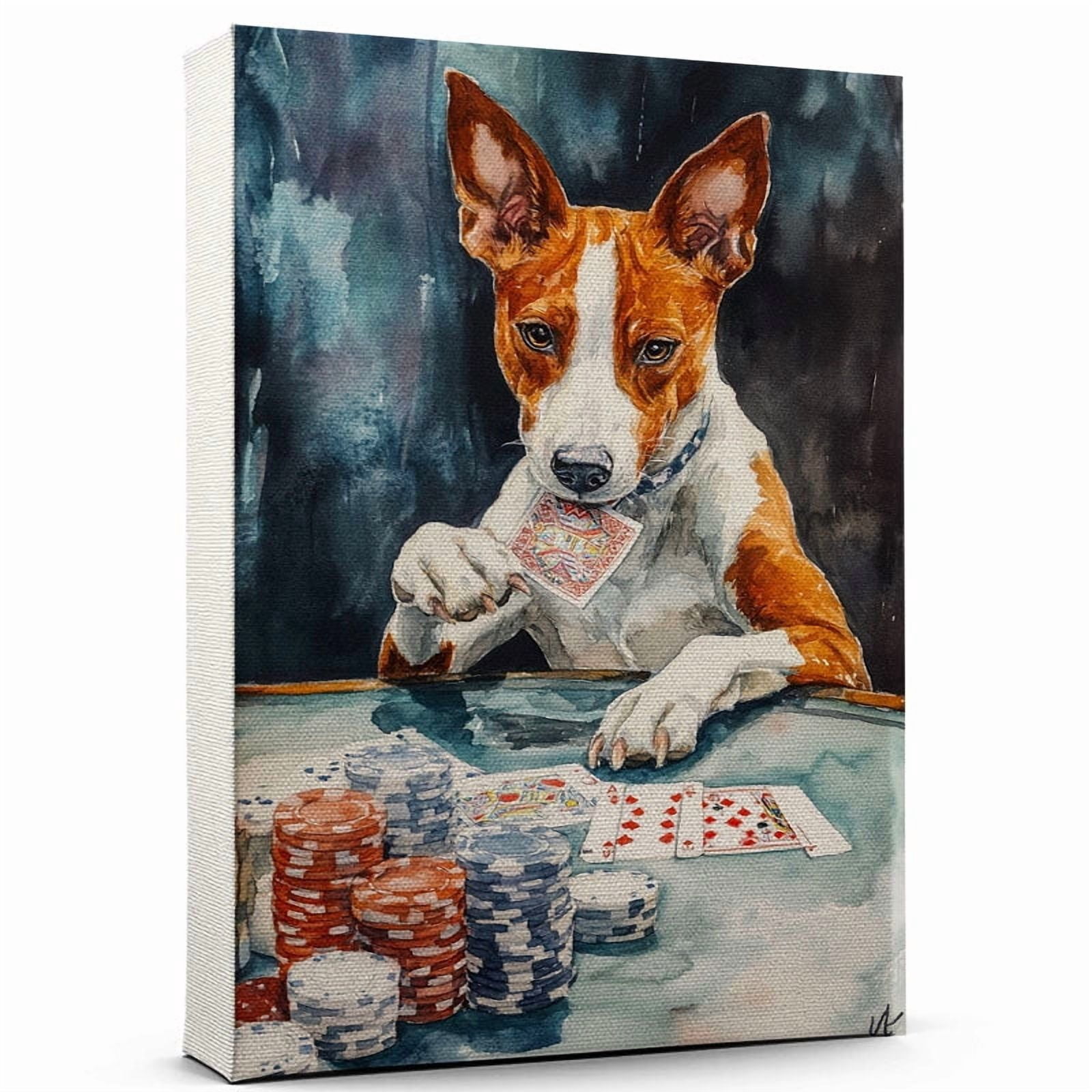 Basenji Dog Playing Poker Wall Stretched Canvas Size 8x12 – Basenji ...
