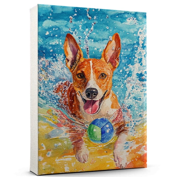 Basenji Dog Stretched Canvas Size 8x12 Swimming Canvas – Funny Basenji ...