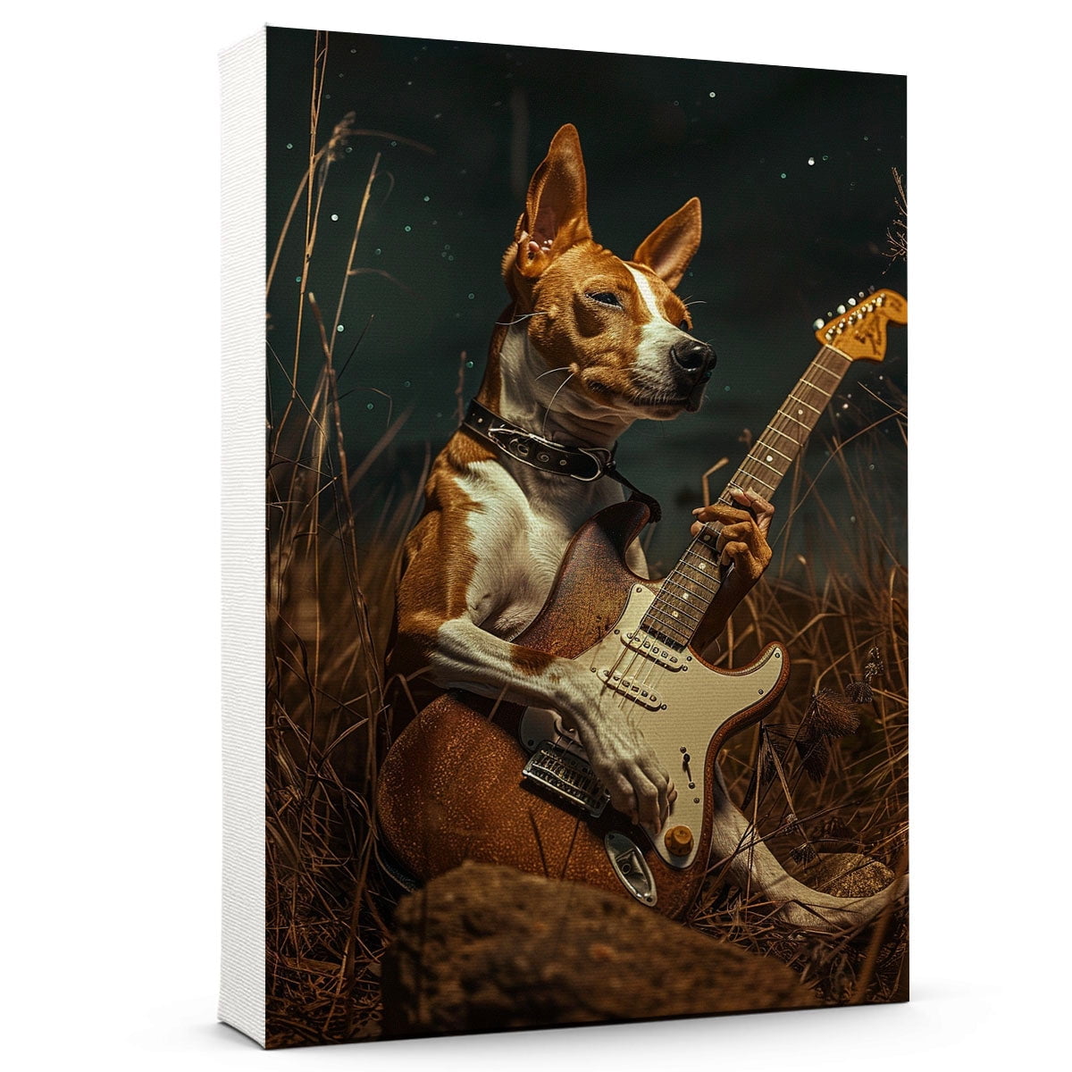 Basenji Dog and Guitar Picture Poster Unframe, Basenji Dog Canvas Frame ...