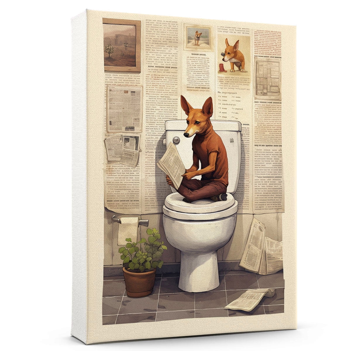 Basenji Gift Wall Art, Cute Dog Sitting on The Toilet Reading a ...