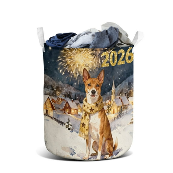 Basenji Happy New Year 2026 with Fireworks on New Year's Eve Foldable ...