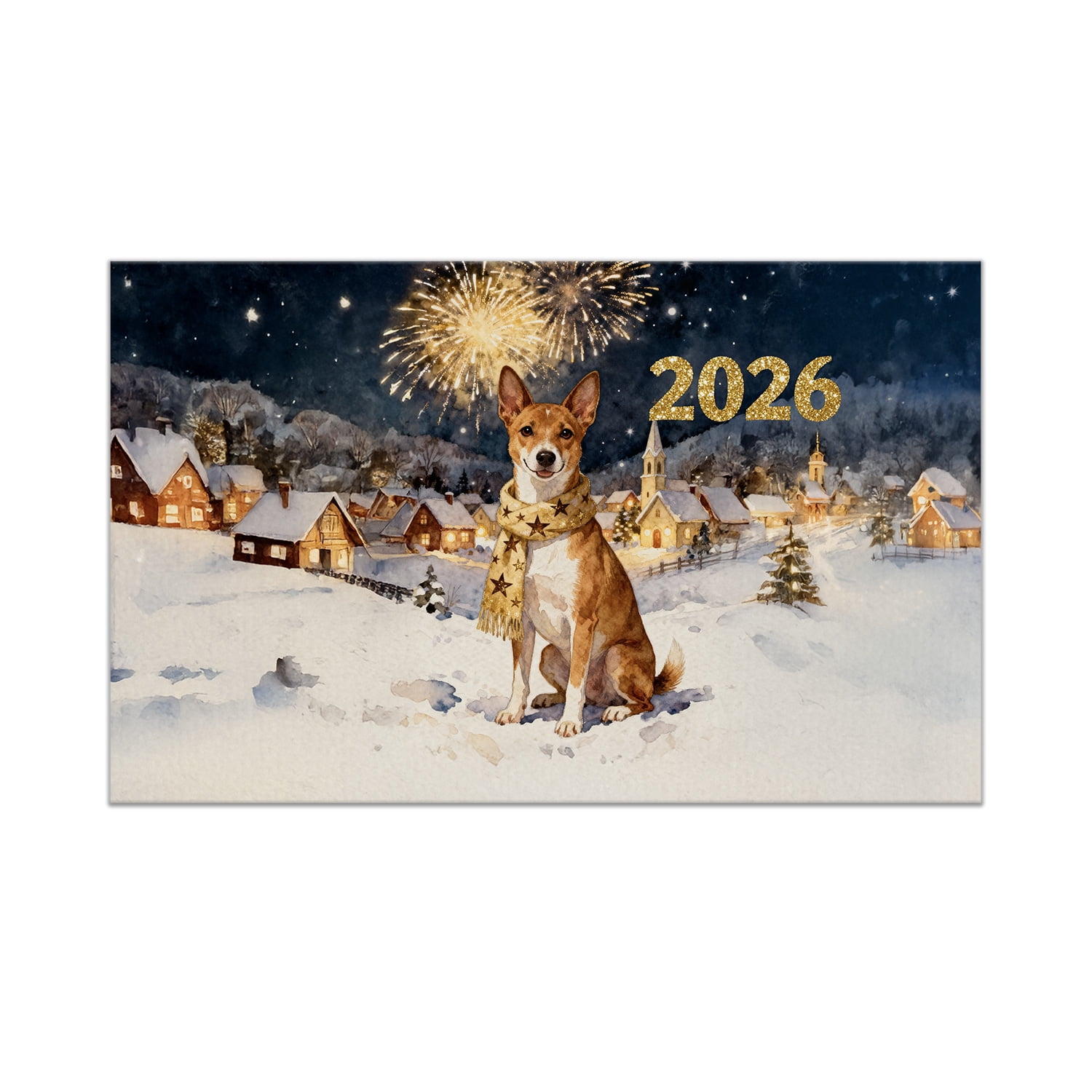 Basenji Happy New Year 2026 with Fireworks on New Year's Eve Doormat ...