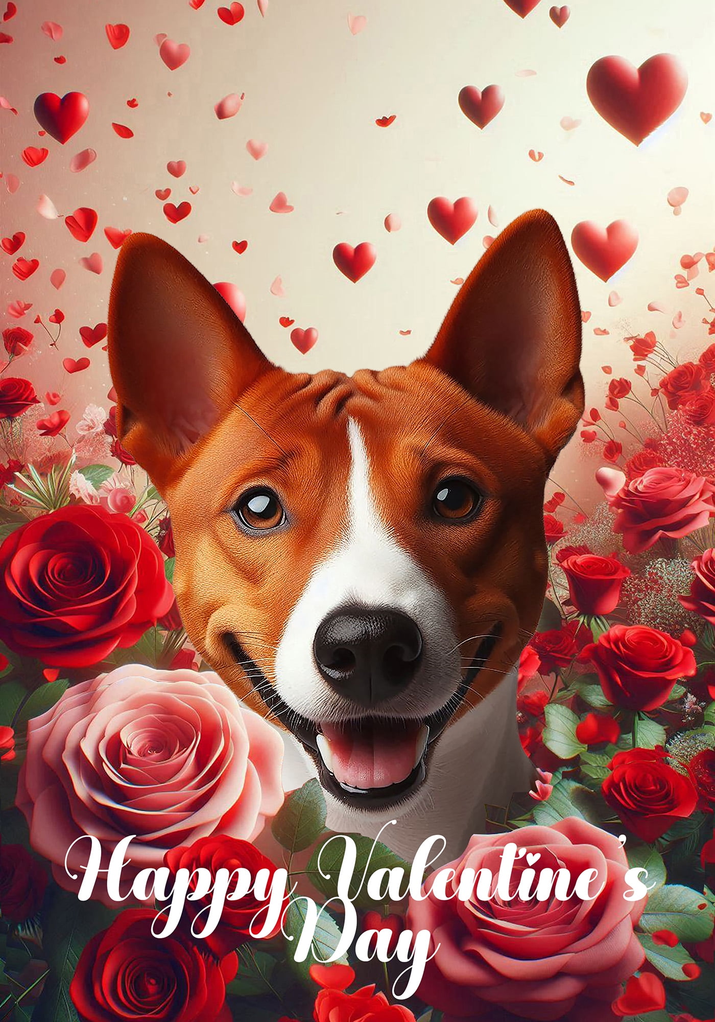 Basenji Red and White - Best of Breed Valentines Day Outdoor House Flag ...
