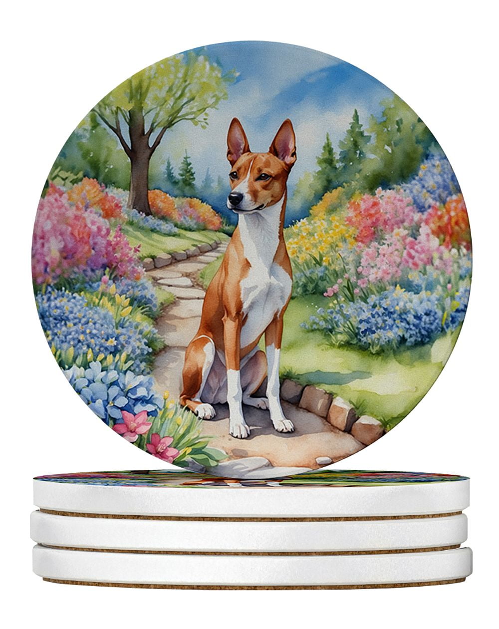 Basenji Spring Garden Large Sandstone Coasters Pack of 4 Absorbent ...