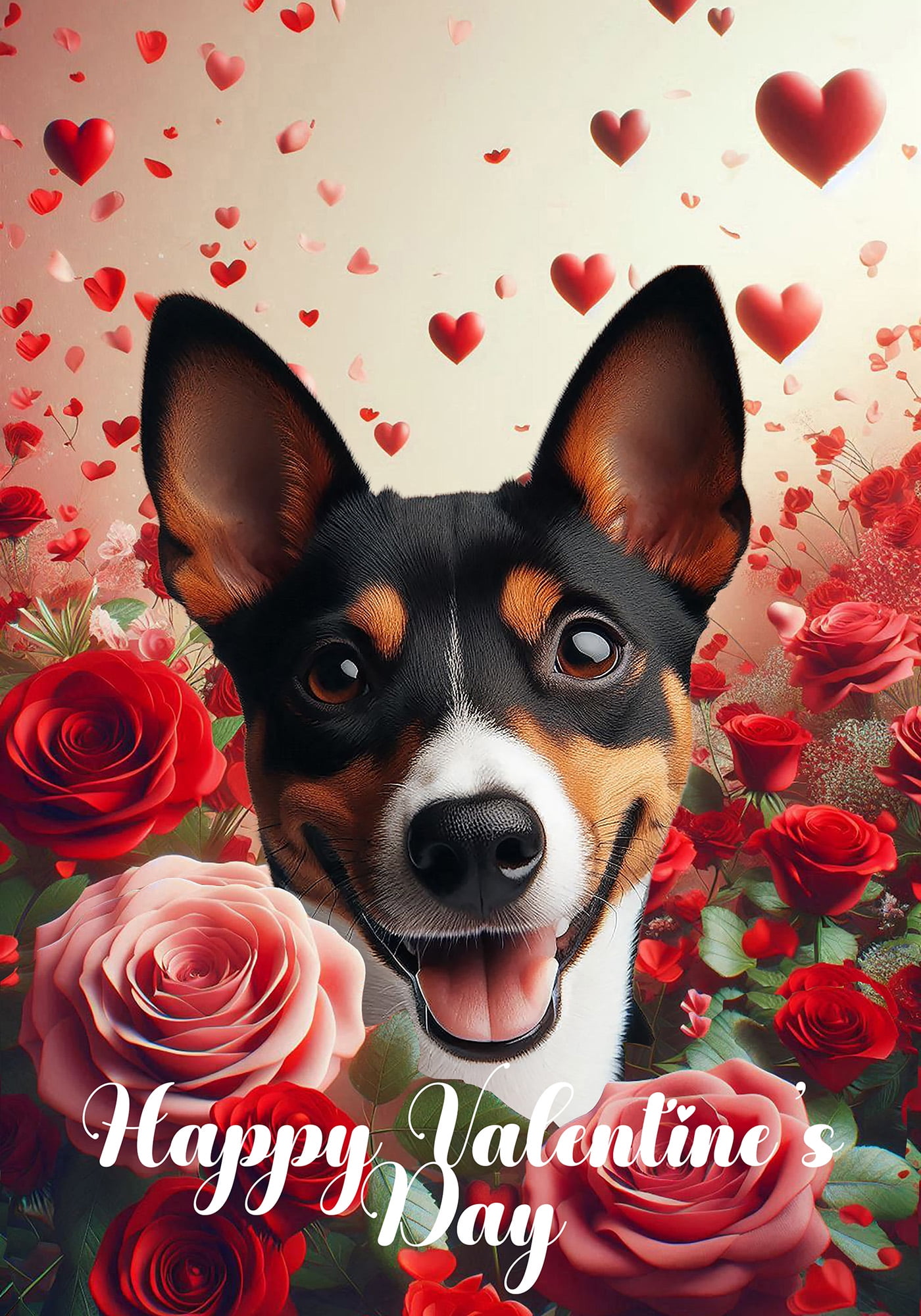 Basenji Tri - Best of Breed Valentines Day Outdoor House Flag 28" x 40 ...