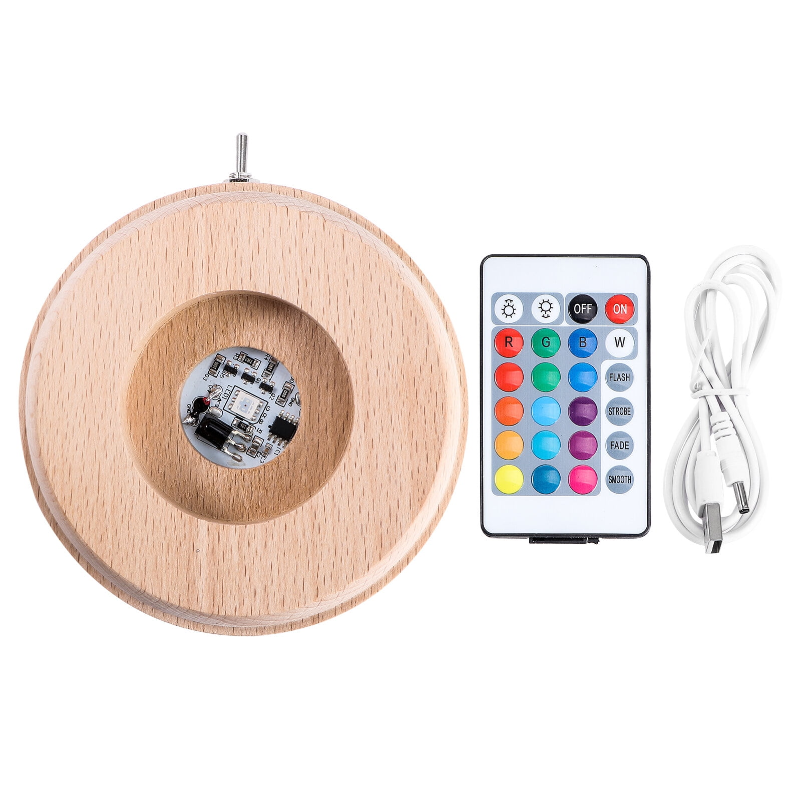 Basestand Light Display Plate Paperweight Glass Lighted Crystal Holder Colored Round Woodenusb ...