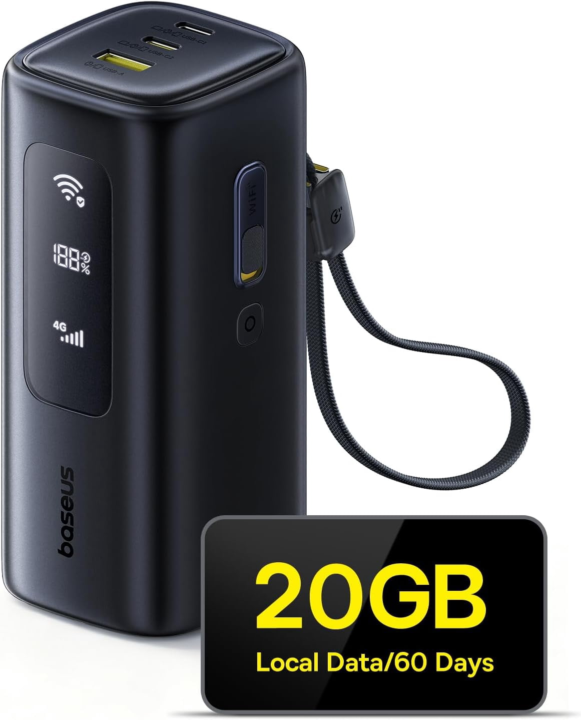 Baseus 4G LTE Mobile Hotspot & 20000mAh 67W Power Bank 2-in-1, Portable ...