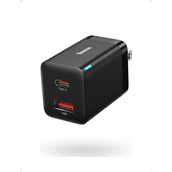 Baseus 30W Dual Port USB C PD Charger Block, Fast Compact with Foldable ...