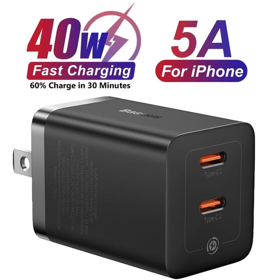 Baseus 40W USB C Dual Port Wall Charger, Compact and Safe Fast Charging ...
