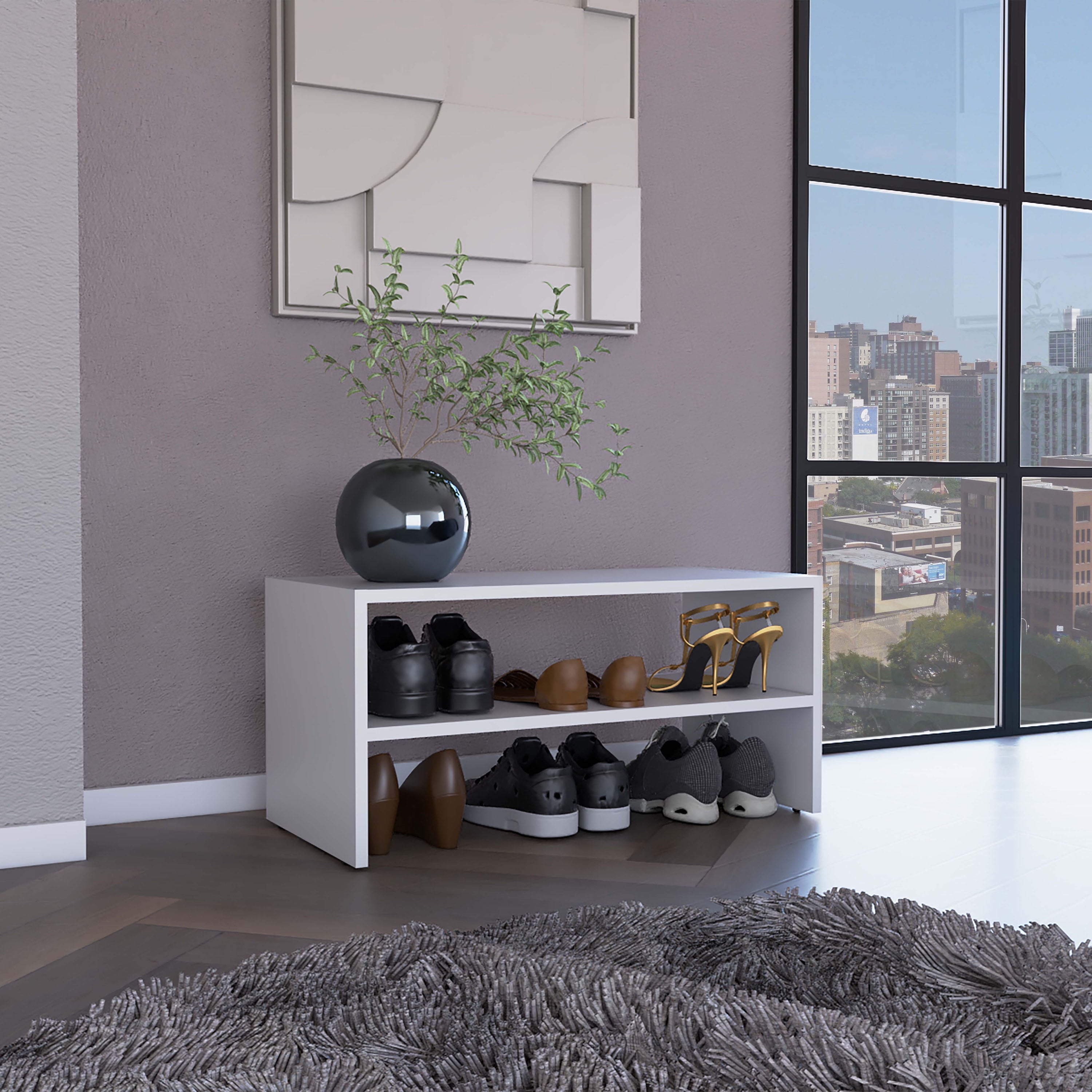 Basic 23" Wide 2-Tier Shelf Stackable Shoe Rack,White Particle Board ...