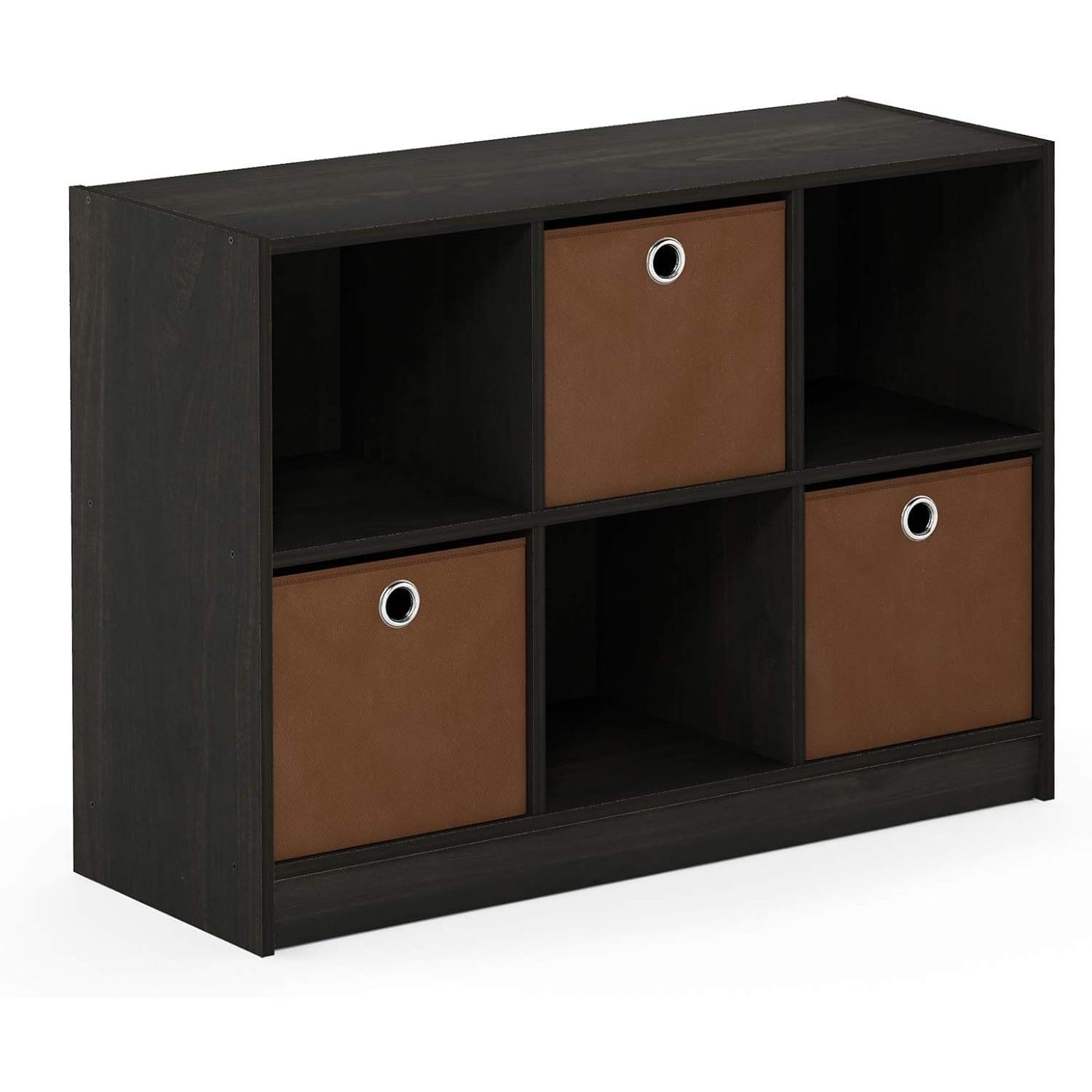 Basic 3x2 Cube Storage Bookcase Organizer with Bins, Espresso/Brown ...