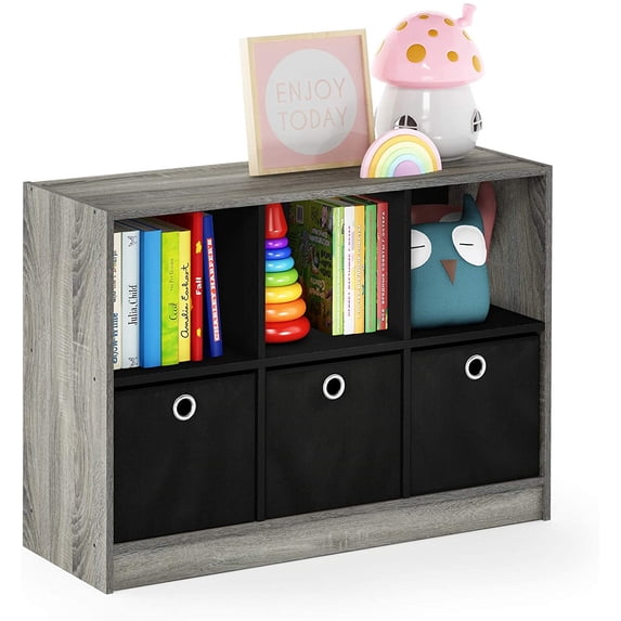 Basic 3x2 Cube Storage Bookcase Organizer with Bins, French Oak Grey ...