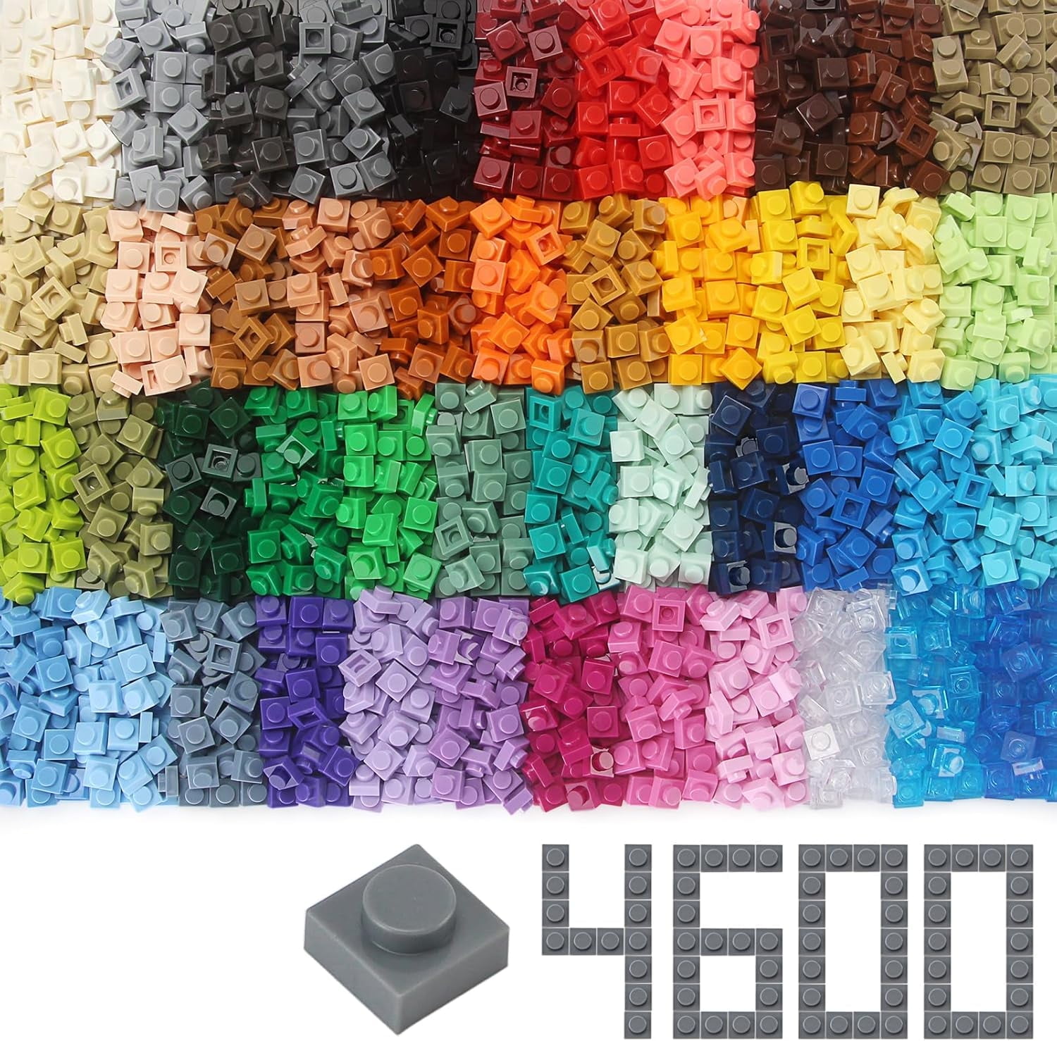 Basic 4600 Pieces Plate 1x1 Studs 46 Colors Parts Building Play Blocks ...