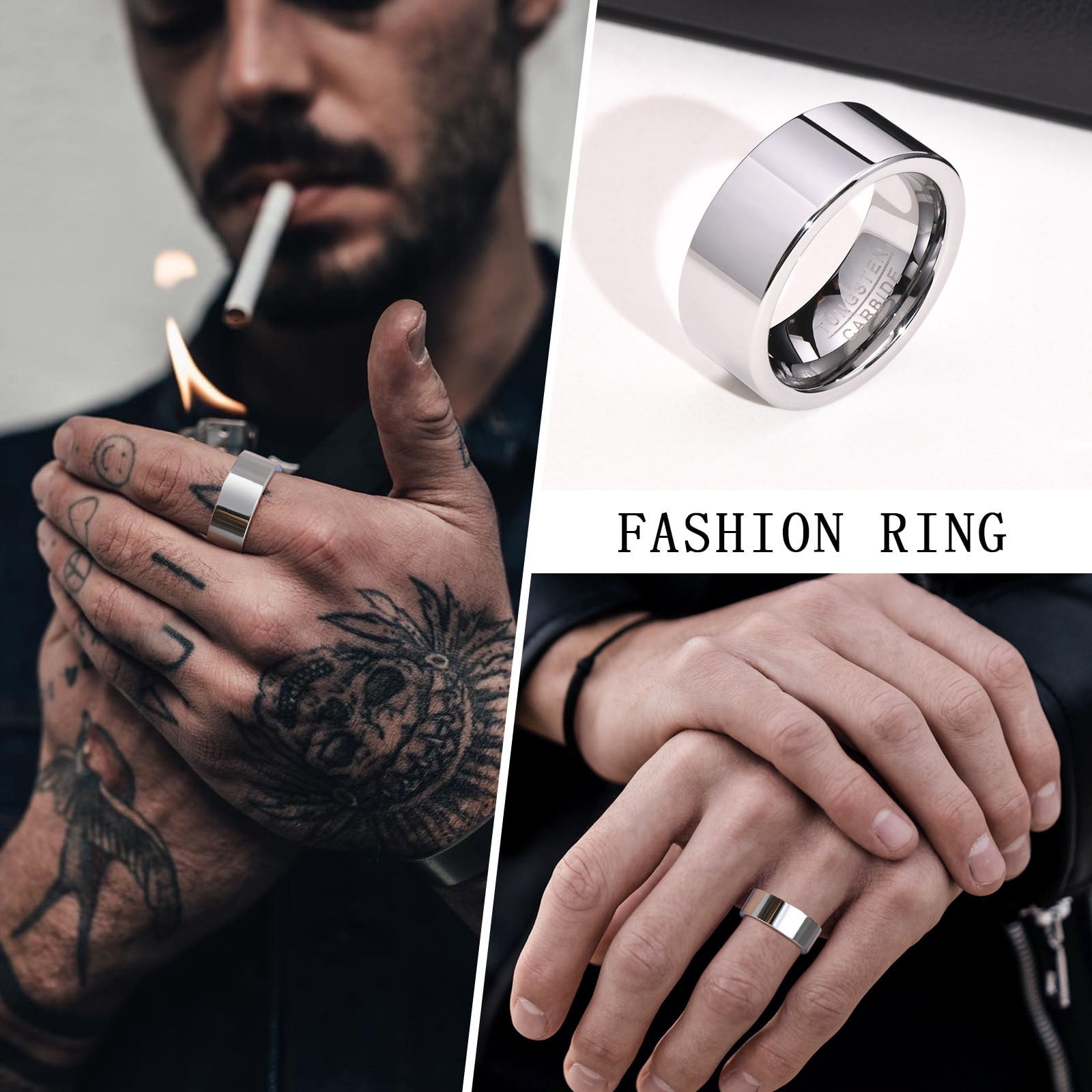 Basic 8mm Wedding Bands for Men, Male Classic Plain Tungsten Carbide ...