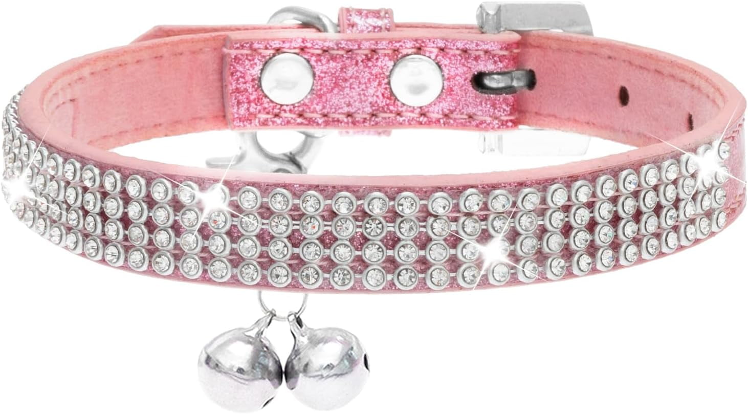 Basic Adjustable Cat Collar with Bling Diamante and Double Bells, for ...