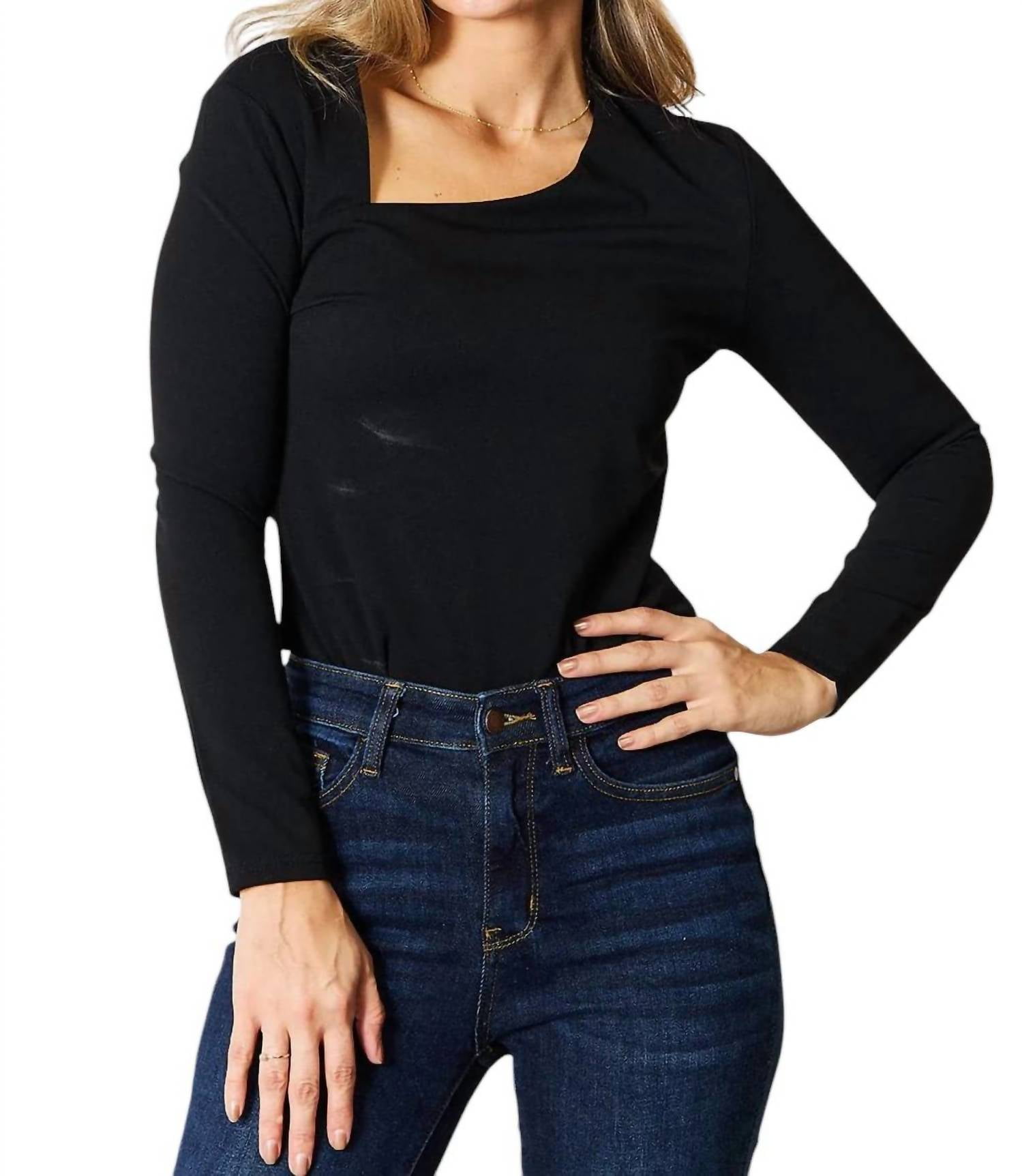 Basic Bae Asymmetrical Neck Long Sleeve Top - Walmart.com