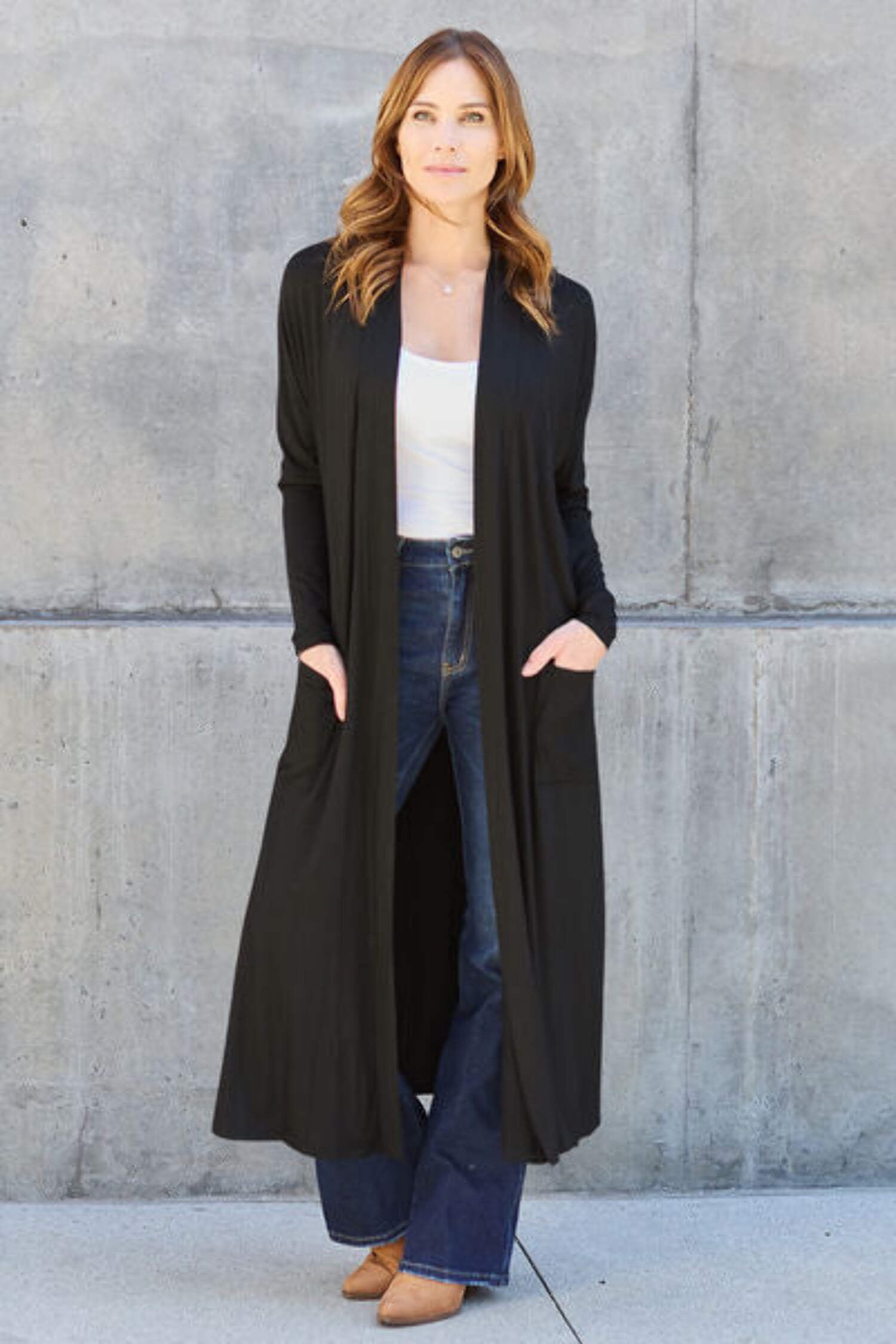 Basic Bae Classic Open Front Longline Cardigan - Walmart.com