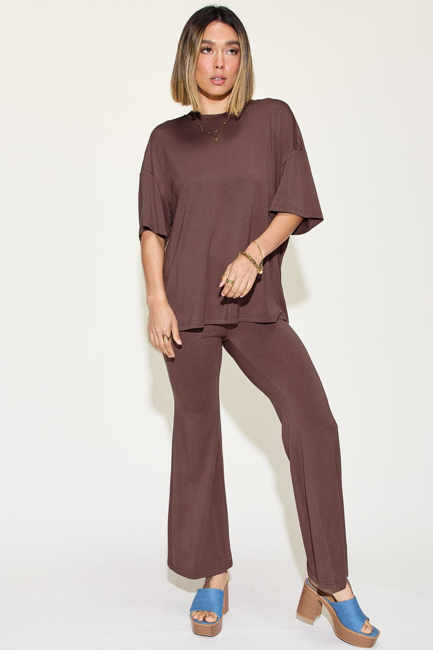 Basic Bae Full Size Bamboo Drop Shoulder T-Shirt and Flare Pants Set ...