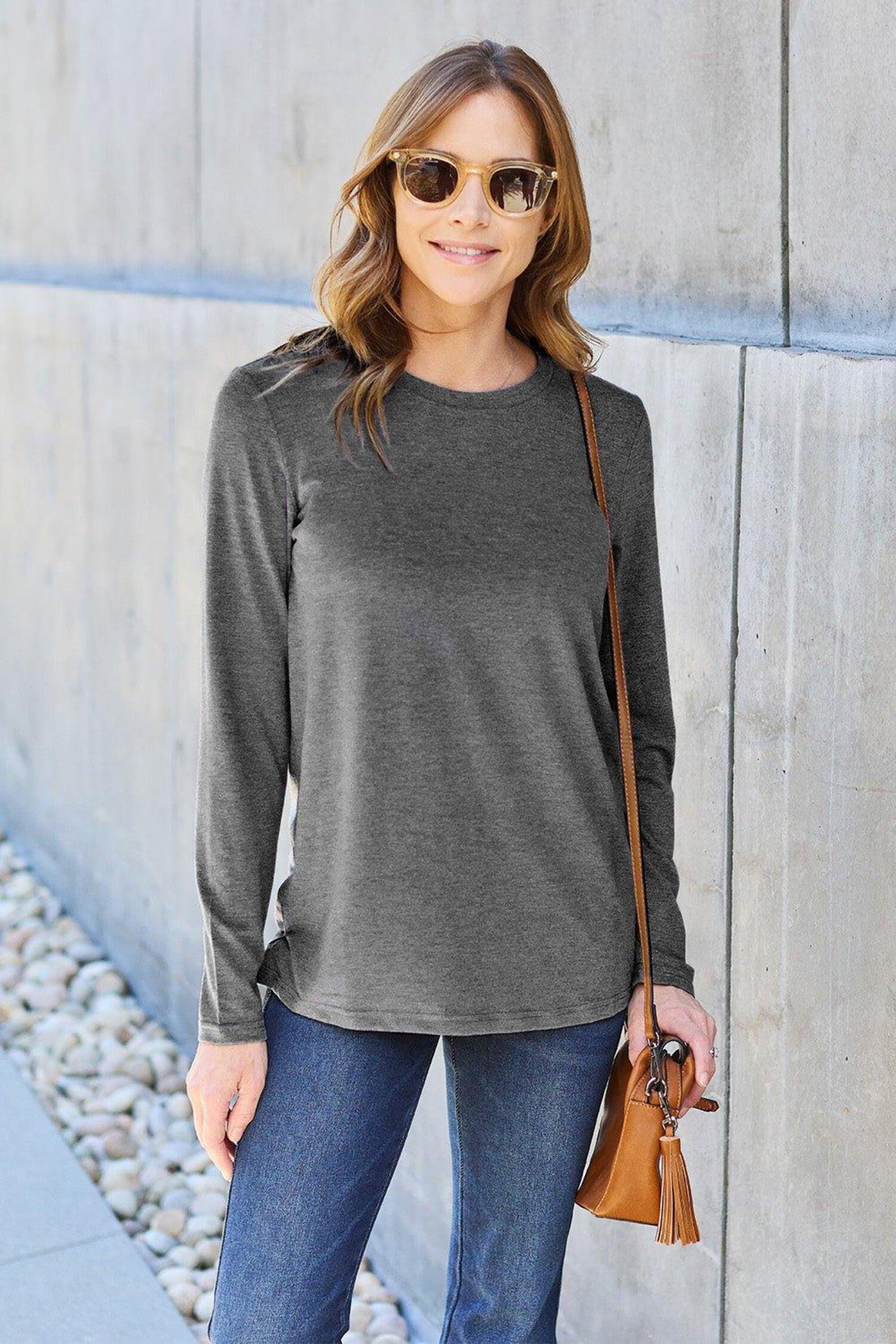 Basic Bae Full Size Round Neck Long Sleeve Top - Walmart.com