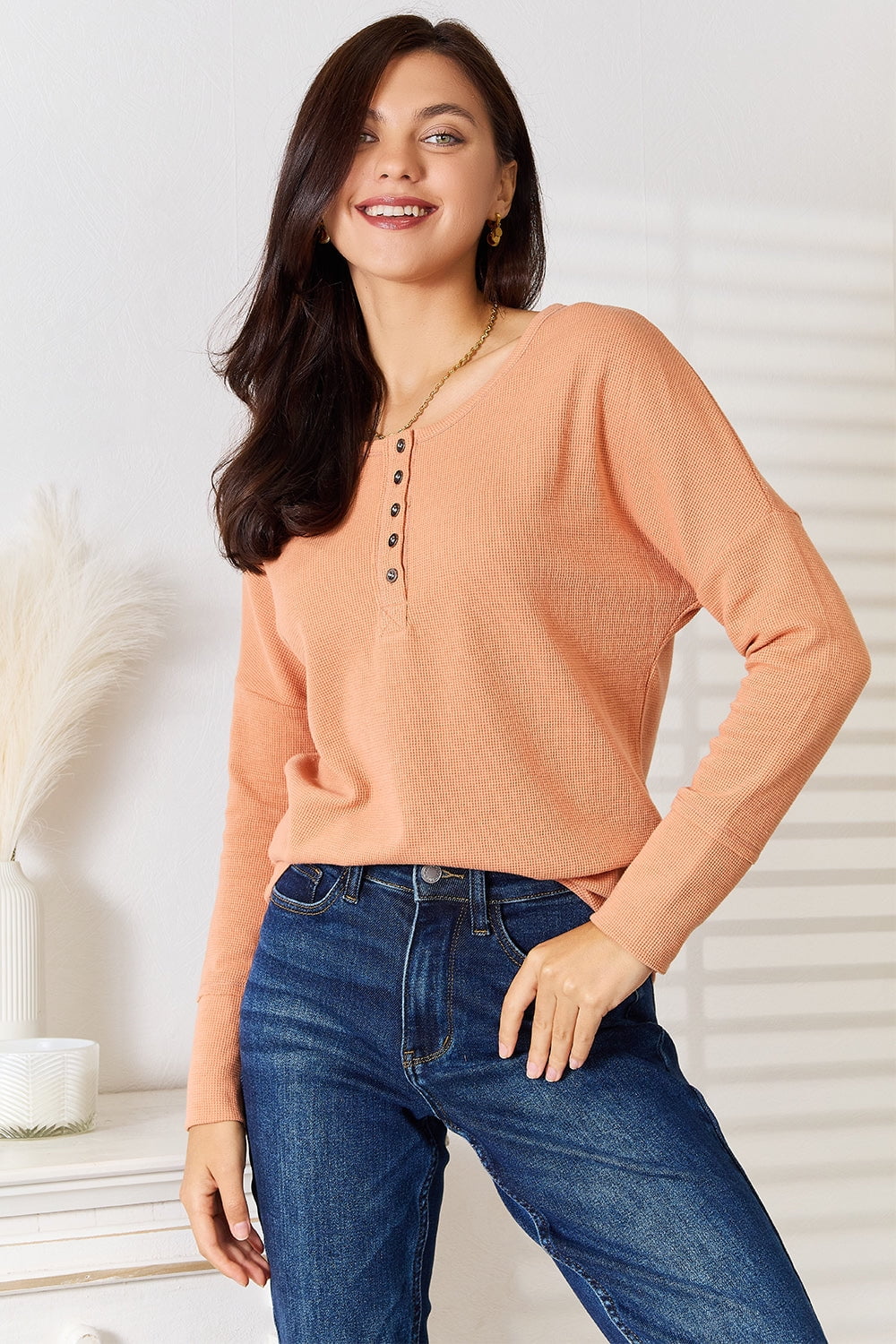 Basic Bae Half Button Long Sleeve Top - Walmart.com