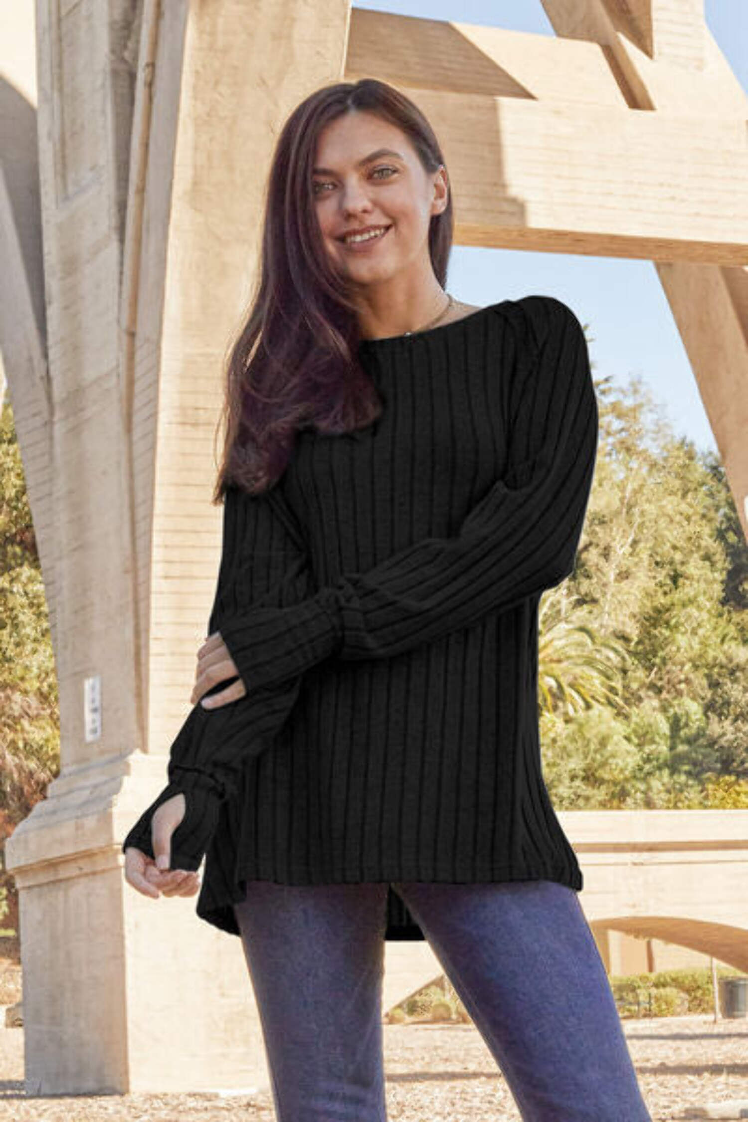Basic Bae Long Sleeve Soft Ribbed Knit Top - Walmart.com