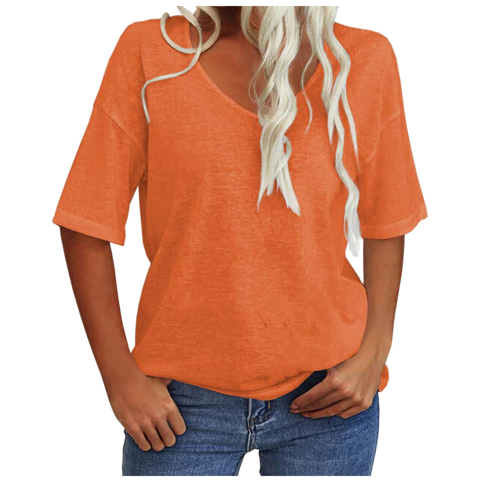 Basic Blouses for Women Short Sleeve Round Neck Solid Color Regular Fit ...