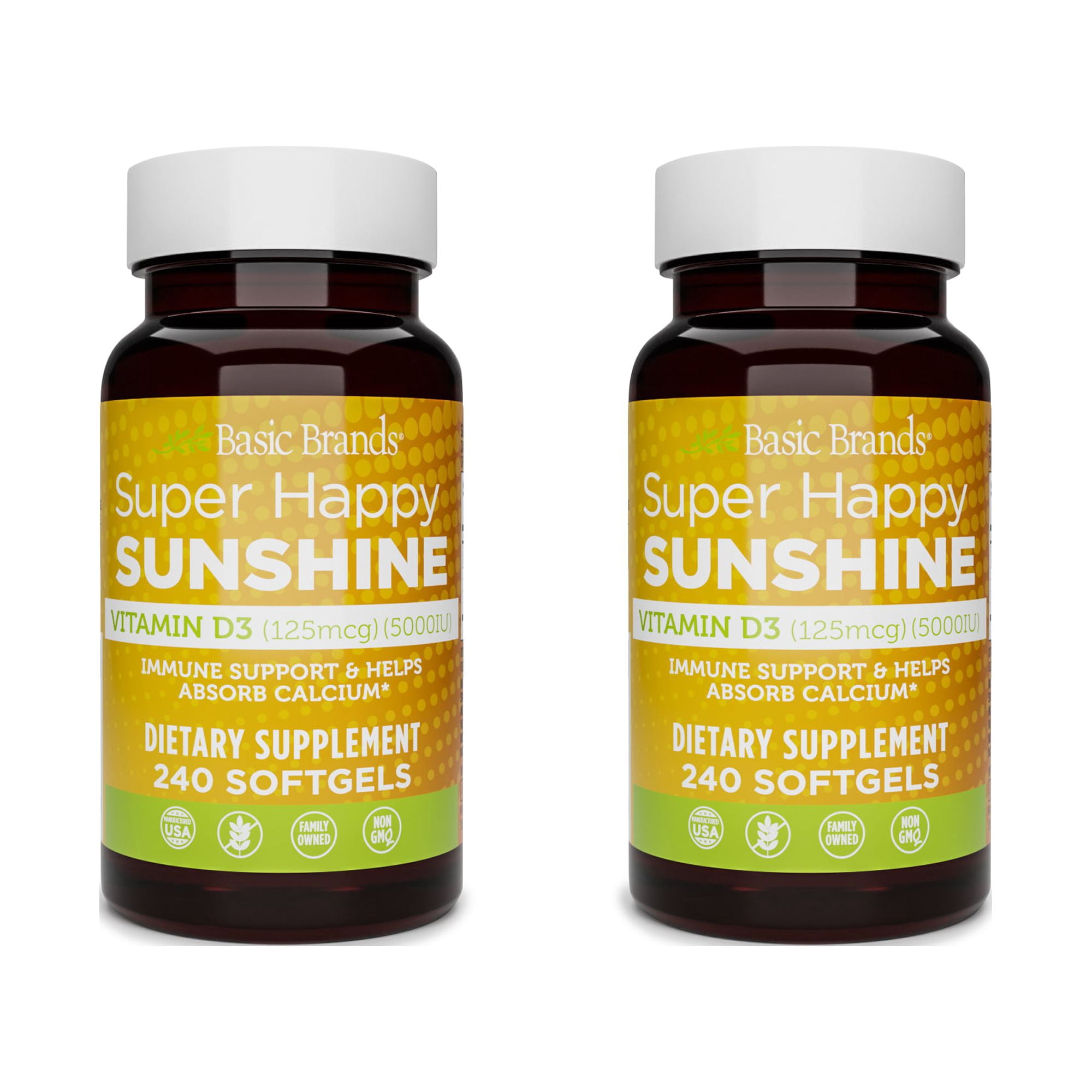 Basic Brands Happy Sunshine Vitamin D3 – 2000 IU for Bone & Immune ...