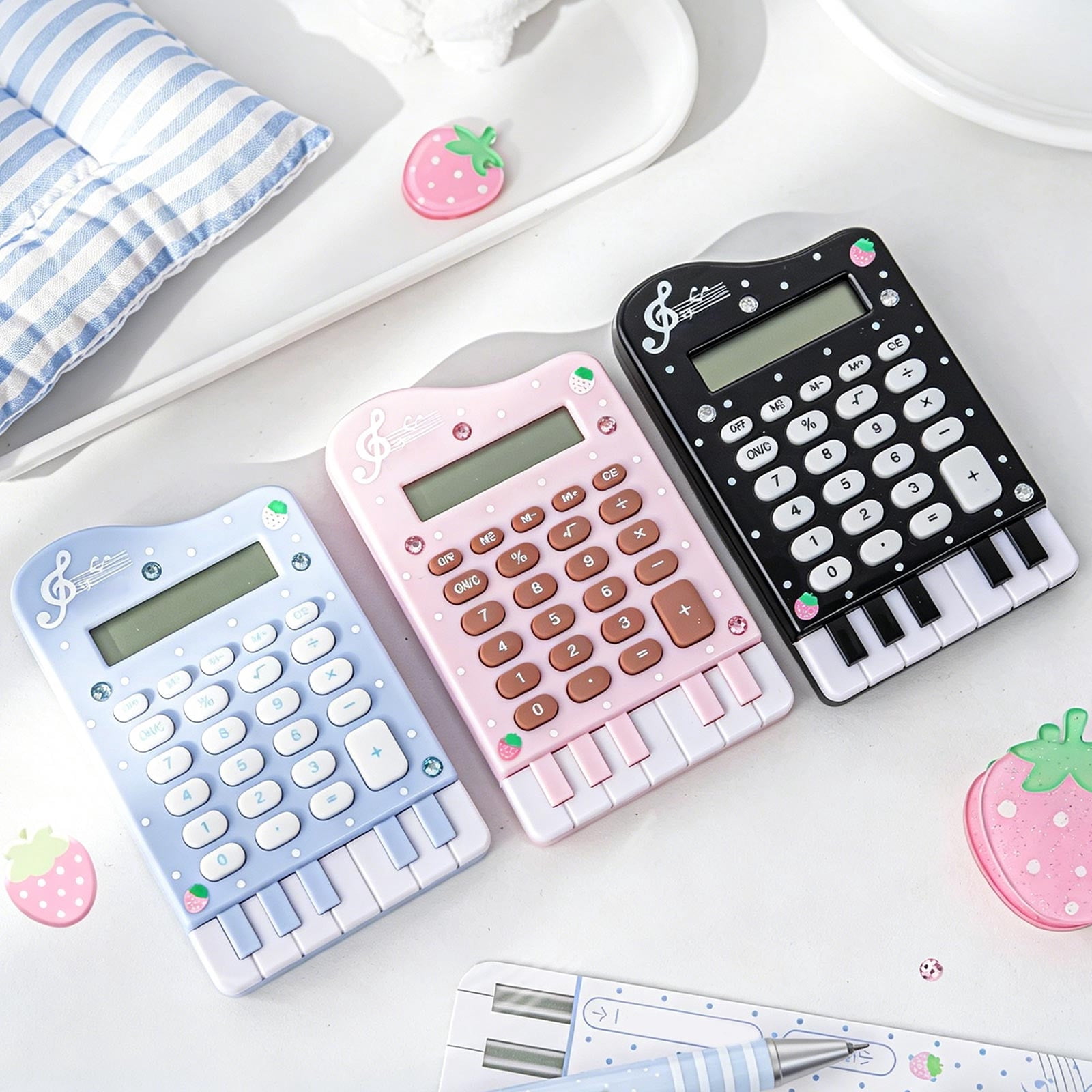 Basic Calculator 8-Digit Piano Design Cute Mini Portable Silicone Keys ...
