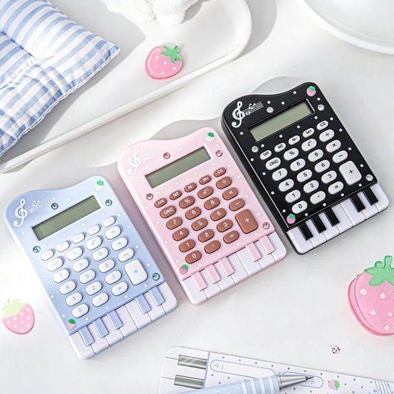Basic Calculator 8-Digit Piano Design Cute Mini Portable Silicone Keys ...