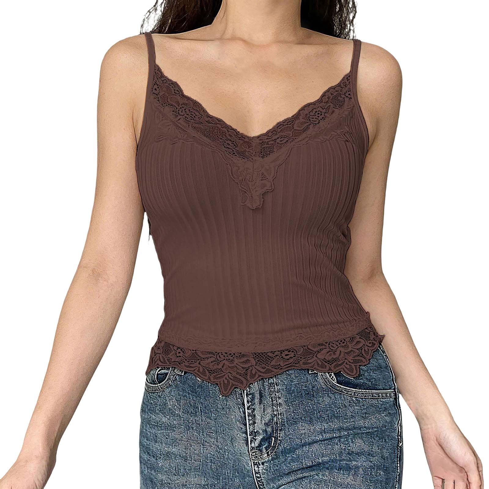 Basic Camis Shirts Tops Slim Strap V Neck Camisole with Scalloped Trim ...