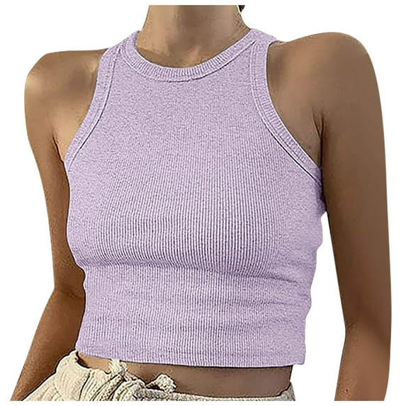 Basic Camisole For Women Tanks Tops Solid Color Vest Ribbed Short Casual Cami Sleeveless ...