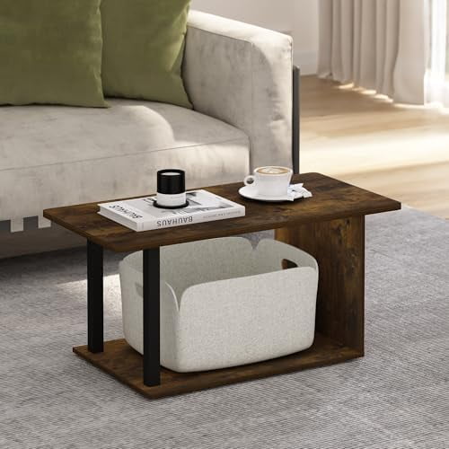 Basic Coffee Table, 2-Tier Modern Coffee Table with Open Shelf, Easy ...