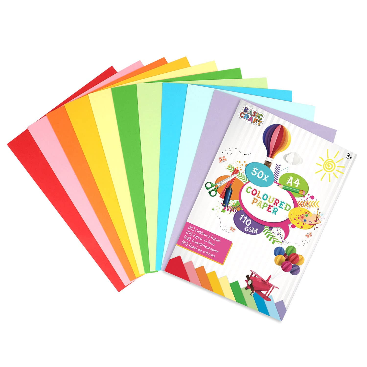 Basic Craft Gekleurd A4 Paper 110 g Pack of 50 - Walmart.com