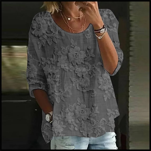 Basic Crew Neck Casual Tops: Printed, Lightweight, Loose-Fit, Cute T ...